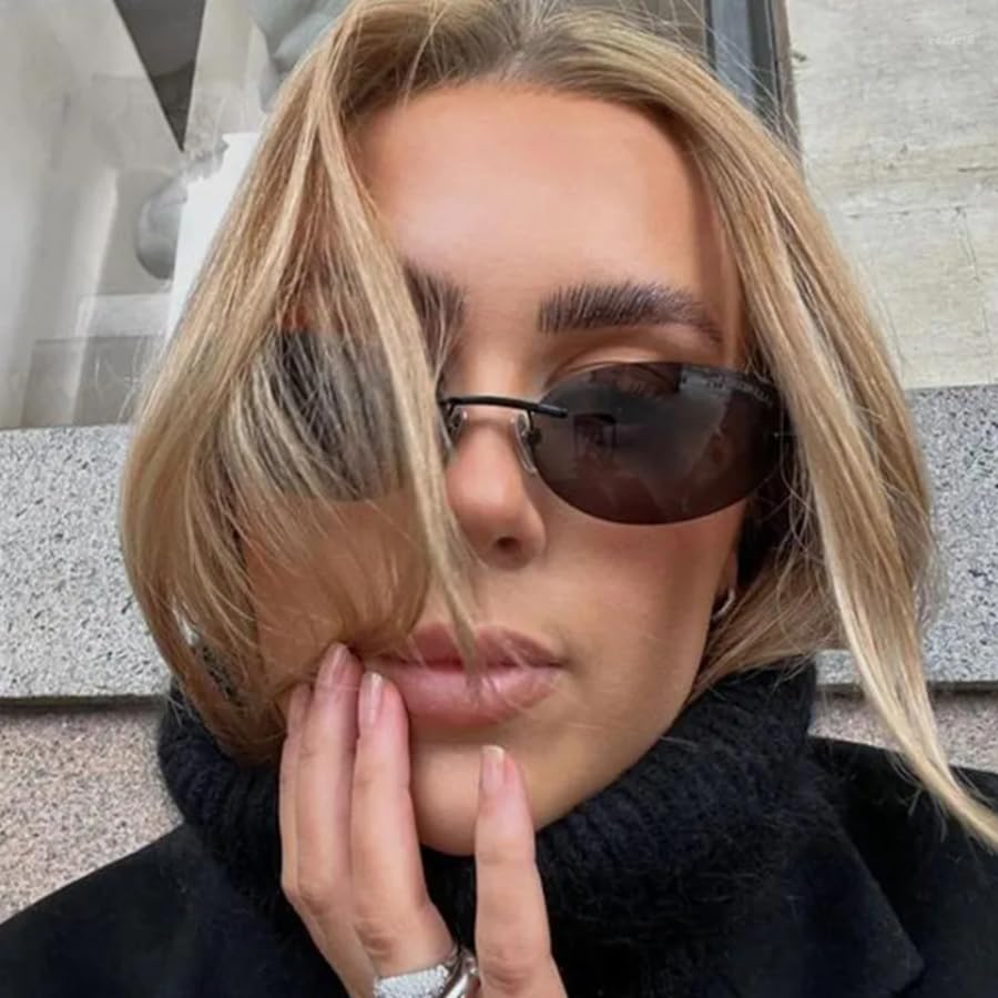 JUDOO Y2K Oval Sunglasses for Men Women 90s Vintage Rimless Rectangle Cool Glasses