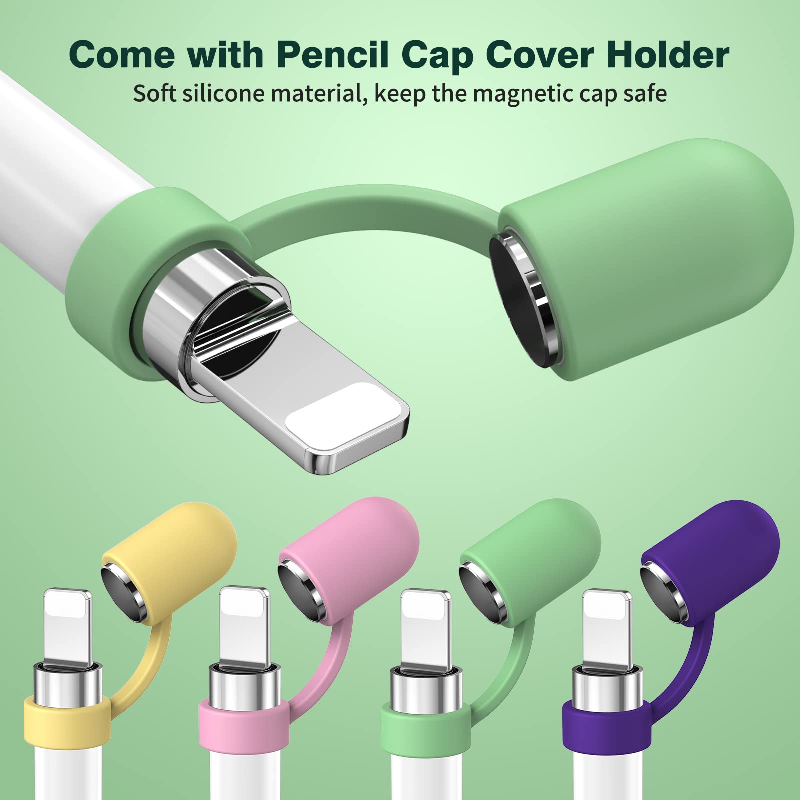 Jelanry Magnetic iPencil Cap Replacement with Silicone Cap Holder for Apple Pencil 1st Gen, Anti-Lost Protective Cover Pencil Accessories for iPad A16 11th 10th 9 8 7 6 Air Mini Pro(2 Cap+4 Cap Cover)