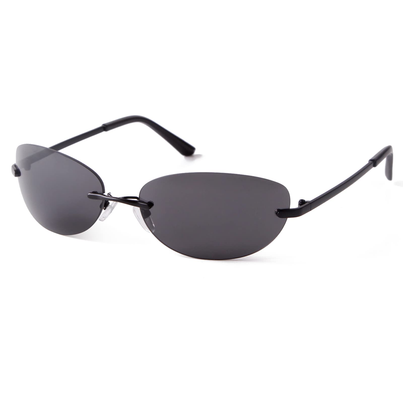 JUDOO Y2K Oval Sunglasses for Men Women 90s Vintage Rimless Rectangle Cool Glasses