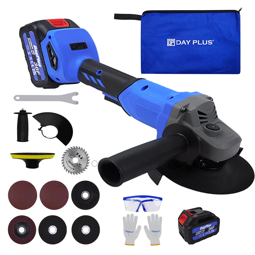 Cordless Angle Grinder Brushless Power Angle Grinder, 10000 RPM Rotation Angle Grinder with Rubber Auxiliary Handle, 115 mm Cordless Grinder with 3000MAH Battery and Fast Charger