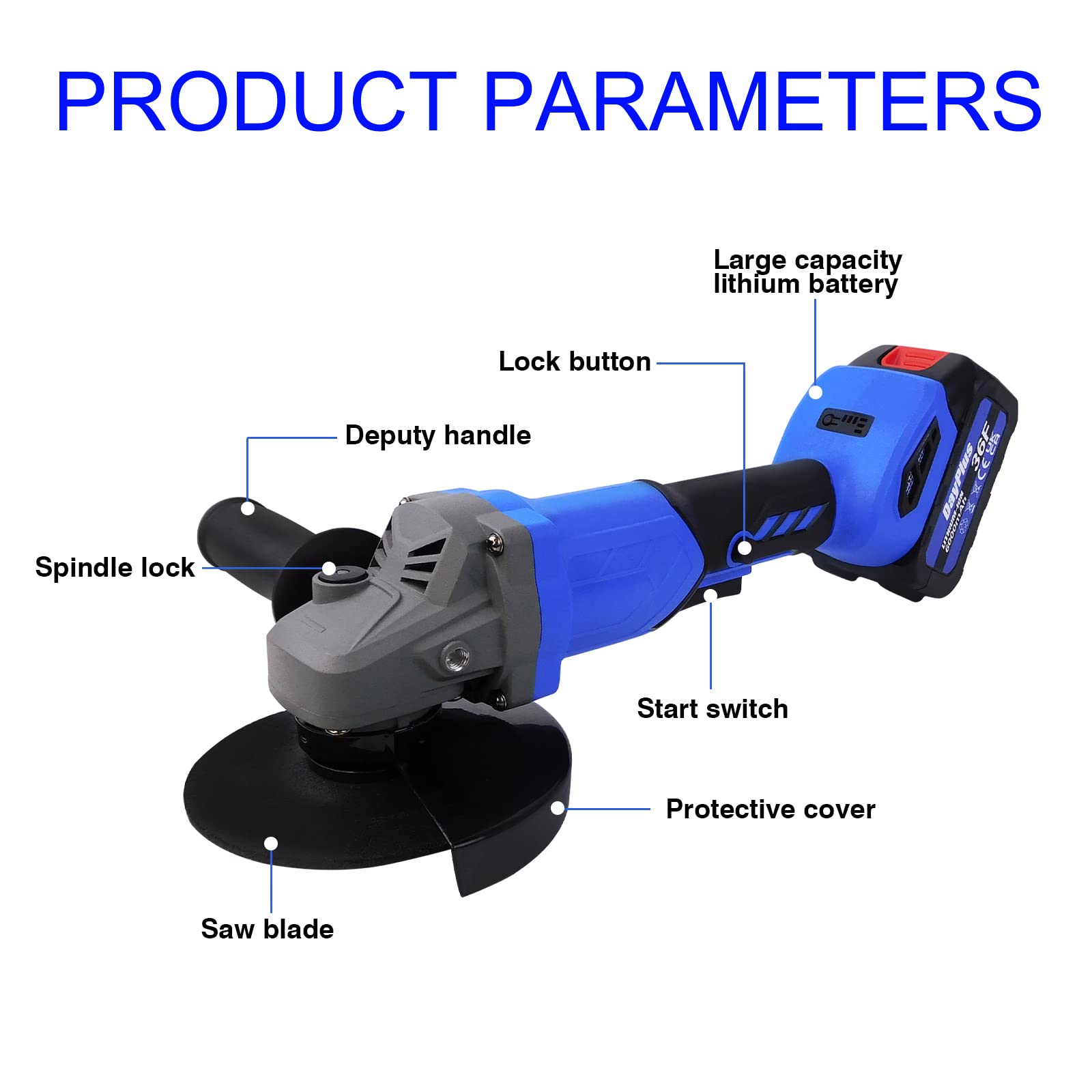 Cordless Angle Grinder, Polishing and Cutting Tool, 6000mAh Lithium-ion Battery, 4-1/2 Inch Brushless Angle Grinder, Portable Grinder with Charger and Storage Bag