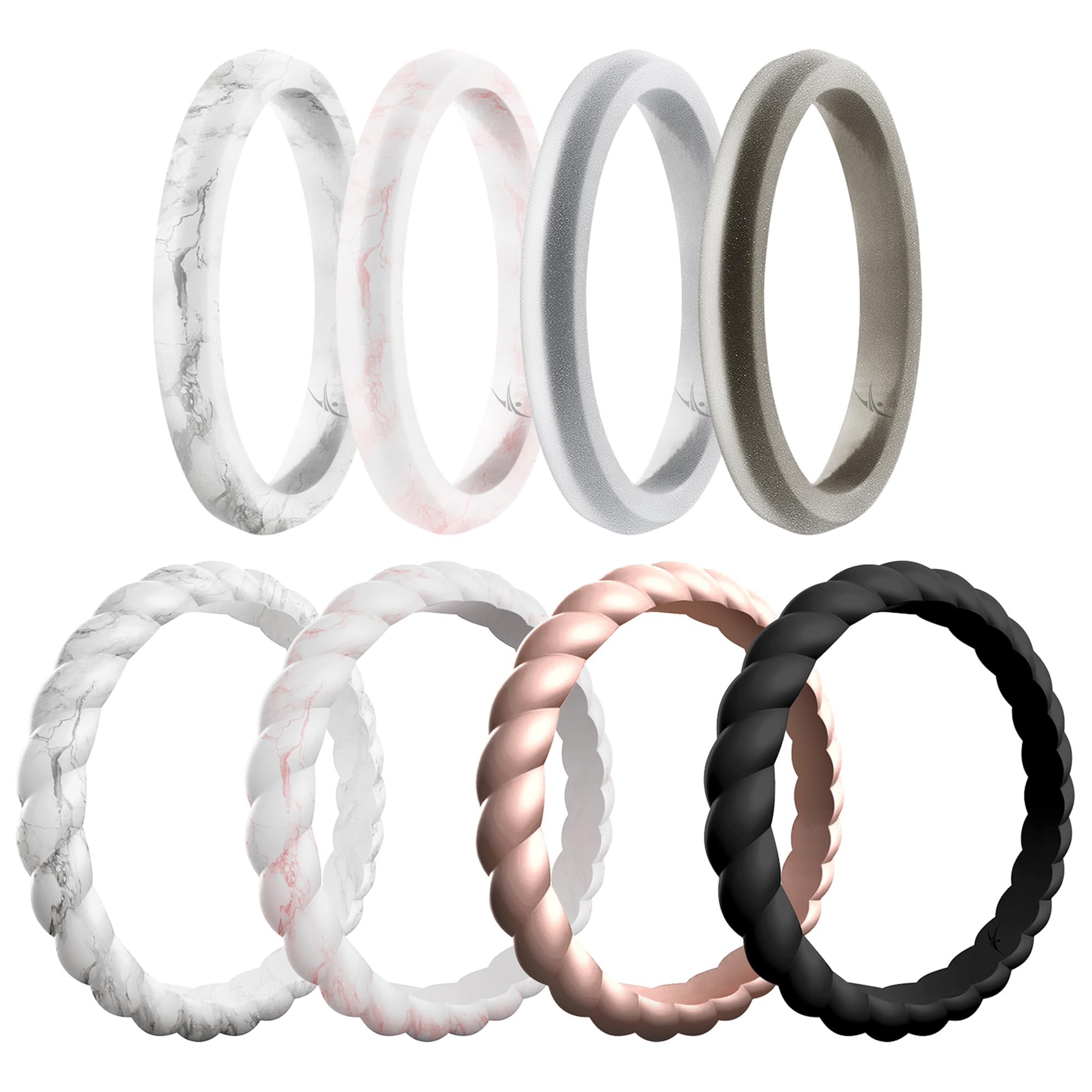 ROQ Silicone Rubber Wedding Rings for Women, Thin Braided Point Stackable Rubber Silicone Wedding Band, Bridal Jewelry Set, Anniversary Rings, Promise Ring, Multi Packs, Multi Colors, 4 UK, Silicone,