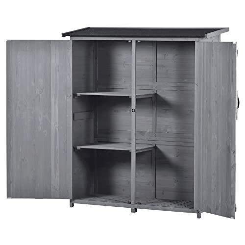 5.3 x 4.6 FT Outdoor Storage Shed, Wood Garden Shed with Lockable Doors, Tool Cabinet with Waterproof Asphalt Roof for Patio Lawn Backyard Garden, Gray