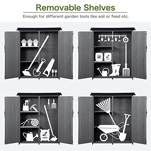 5.3 x 4.6 FT Outdoor Storage Shed, Wood Garden Shed with Lockable Doors, Tool Cabinet with Waterproof Asphalt Roof for Patio Lawn Backyard Garden, Gray