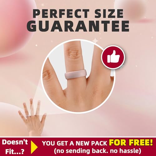 Egnaro Inner Arc Ergonomic Breathable Design, Silicone Rings for Women with half sizes, Women's Silicone Wedding Band,5mm Wide-2mm Thick