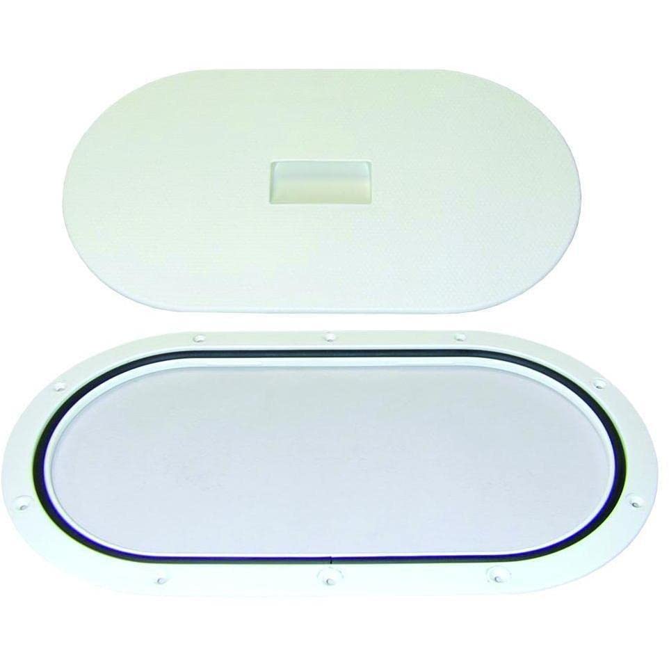 T-H Marine Sure-Seal Oval Deck Plate | Wide Waterproof Deck Plate Provides Quick Access to Valves, Batteries, Fittings | Notched Lid Textured with Non-Slip Pattern - 13-1/8” x 6-1/8”, Polar White