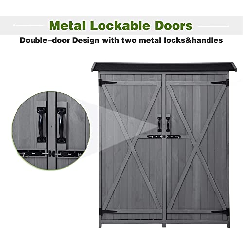 5.3 x 4.6 FT Outdoor Storage Shed, Wood Garden Shed with Lockable Doors, Tool Cabinet with Waterproof Asphalt Roof for Patio Lawn Backyard Garden, Gray