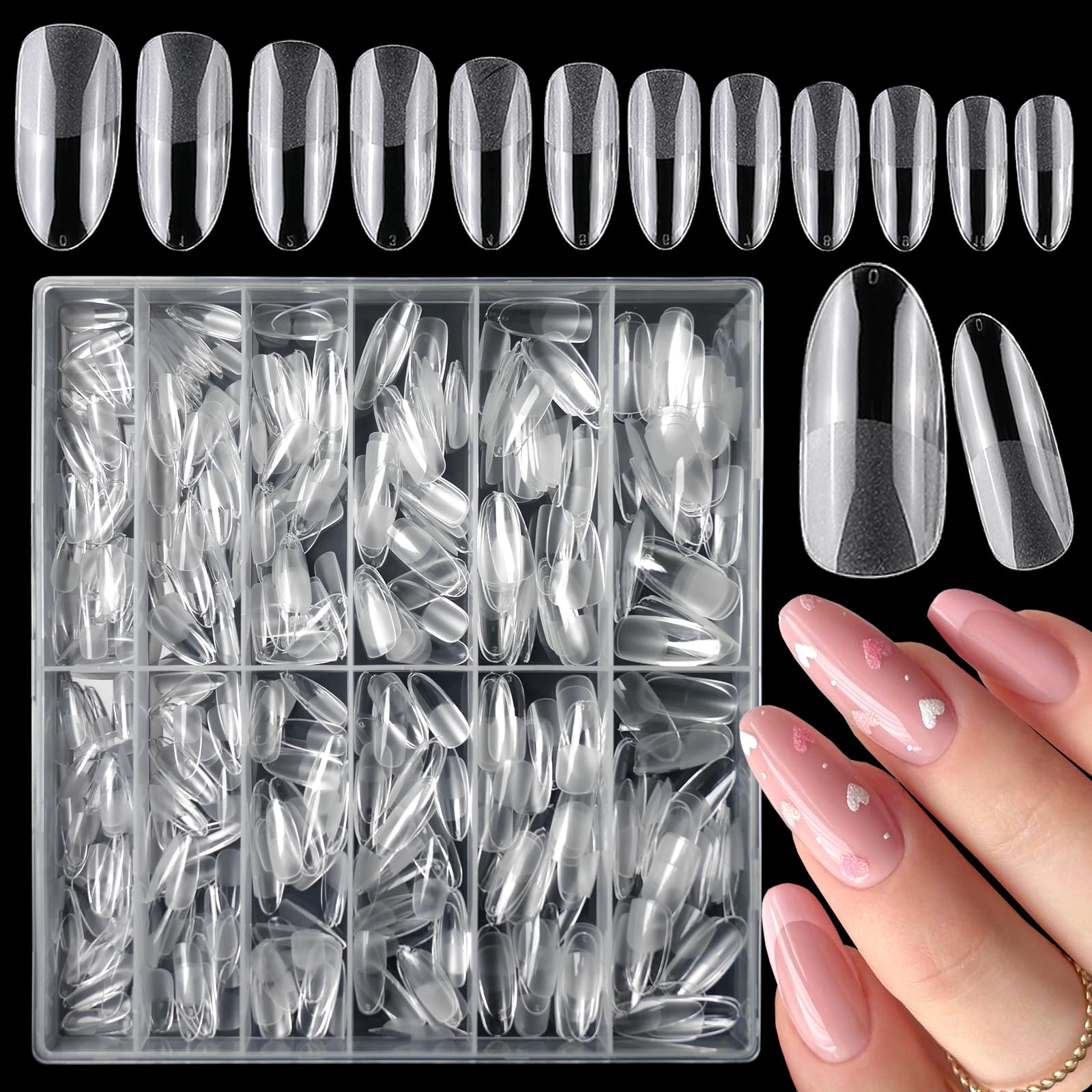LoveOurHome 600pc Gel Nail Tips Clear Oval Almond Fake Nails Full Cover Artificial False Fingernails for Gel Manicure Extension/Acrylic Nail Design Press on Nail Making