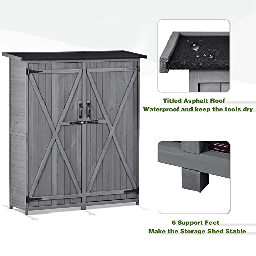 5.3 x 4.6 FT Outdoor Storage Shed, Wood Garden Shed with Lockable Doors, Tool Cabinet with Waterproof Asphalt Roof for Patio Lawn Backyard Garden, Gray