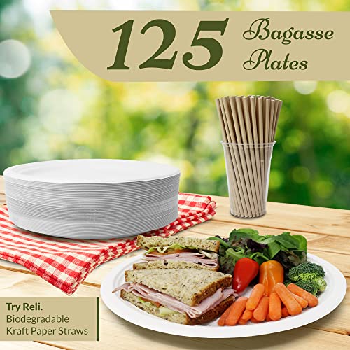 Reli. Compostable Oval Paper Plates, 12 Inch (125 Count) | White, Large Paper Plates | Heavy Duty, Disposable | Disposable Platters (12x10) | Made of Sugarcane Fibers, Bagasse- Biodegradable