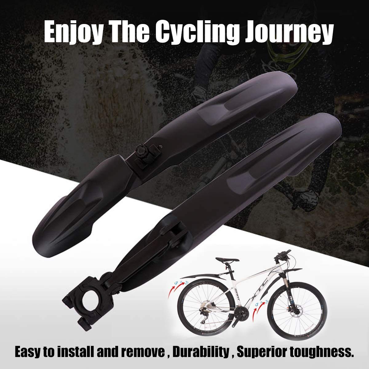 Noheiwur Adjustable Bicycle Mudguard Set Mountain Bike Fenders Rear Mudgaurds Set for Road Bikes Fits 26", 27.5", 29",Weight 7.2 Ounces