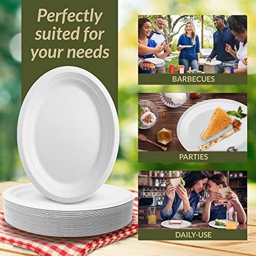 Reli. Compostable Oval Paper Plates, 12 Inch (125 Count) | White, Large Paper Plates | Heavy Duty, Disposable | Disposable Platters (12x10) | Made of Sugarcane Fibers, Bagasse- Biodegradable