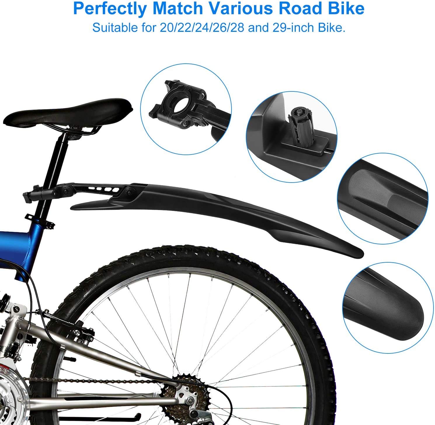 Noheiwur Adjustable Bicycle Mudguard Set Mountain Bike Fenders Rear Mudgaurds Set for Road Bikes Fits 26", 27.5", 29",Weight 7.2 Ounces