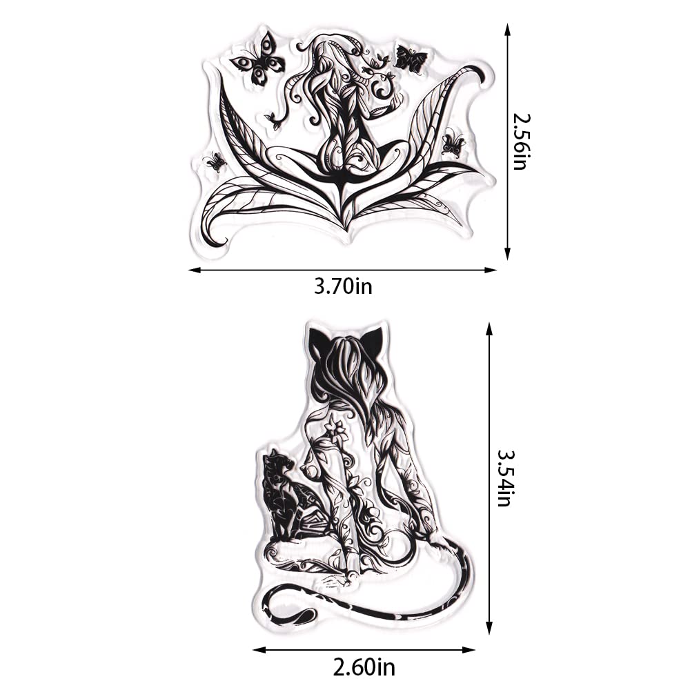 Hying 2PCS Leopard Girl Clear Stamps for Card Making, Tattoo Artistic Panther Catwoman Transparent Rubber Stamps for Bullet Journal DIY Scrapbook Decoration Handmade Crafts Notebook