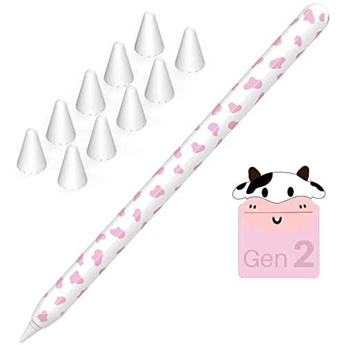 NIUTRENDZ Cow Print Case for Apple Pencil 2nd Generation Case Cover Silicone Protective Sleeve Skin Accessories with 10pcs Apple Pencil Tips Cover (Pink)