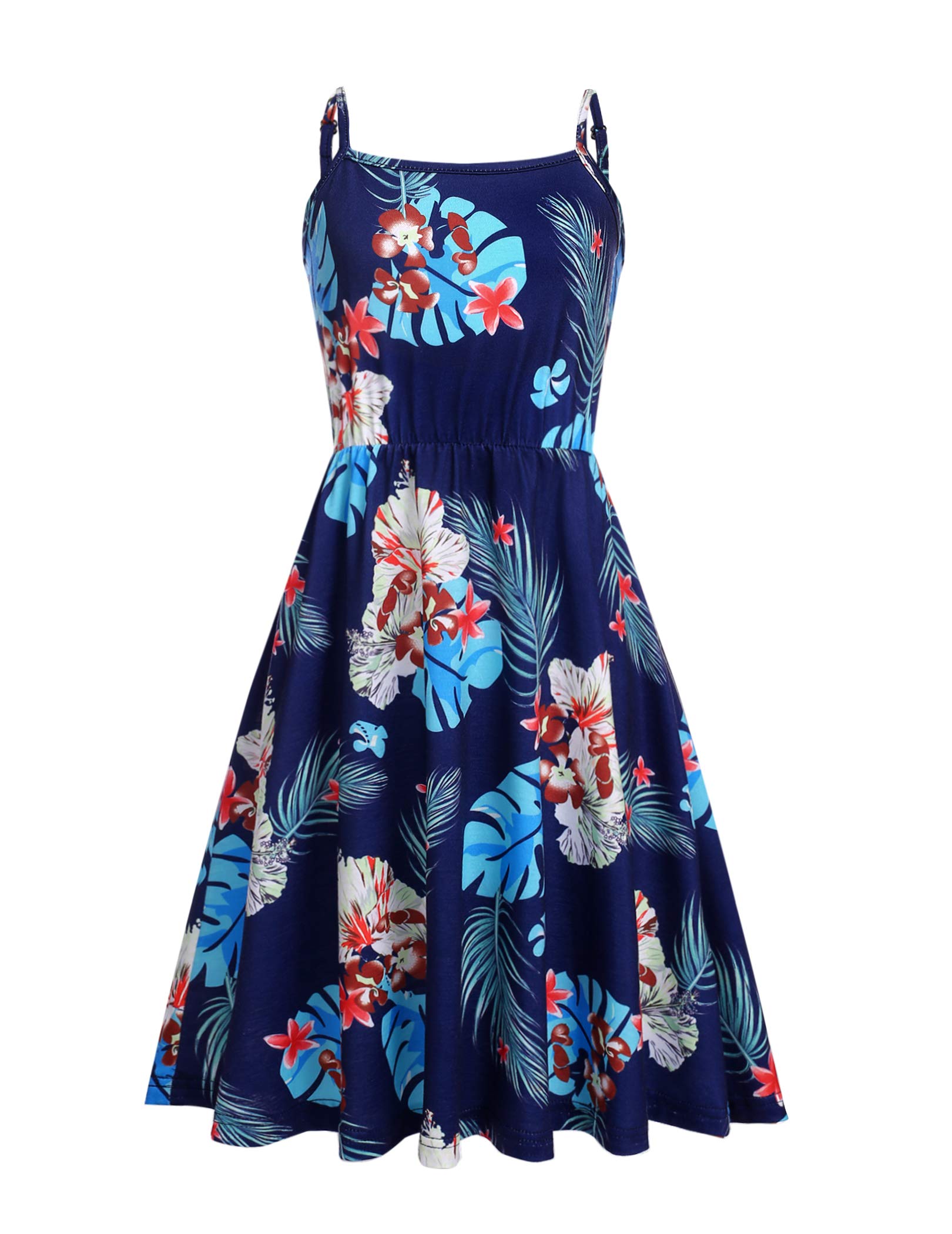 Arhiner Little Girls Casual Dress Spaghetti Strap Tropical Print Cami Dresses Flower 6-7Y