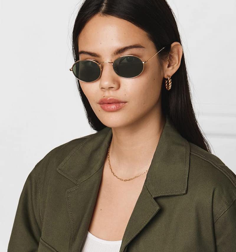 JUDOO Oval Sunglasses for Women Men Vintage 90s Metal Frame Black Glasses