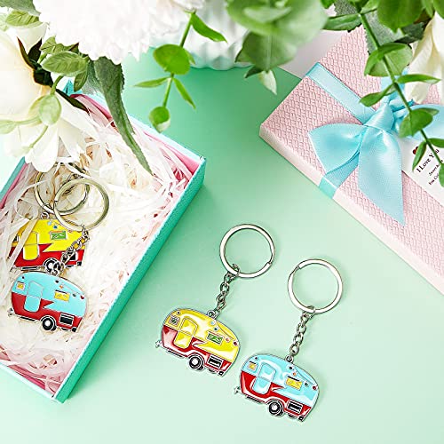 Hicarer Camper Keychain Camper Accessories for Travel Trailers Retro Camping RV Keychain Set for Travel (8 Pieces)