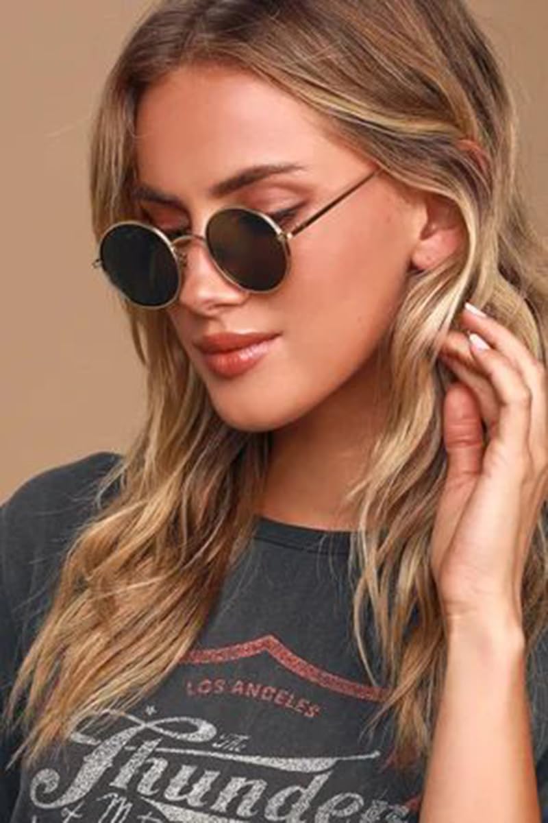 JUDOO Oval Sunglasses for Women Men Vintage 90s Metal Frame Black Glasses