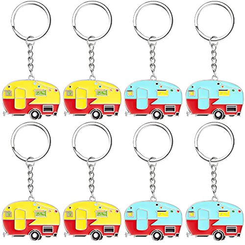 Hicarer Camper Keychain Camper Accessories for Travel Trailers Retro Camping RV Keychain Set for Travel (8 Pieces)