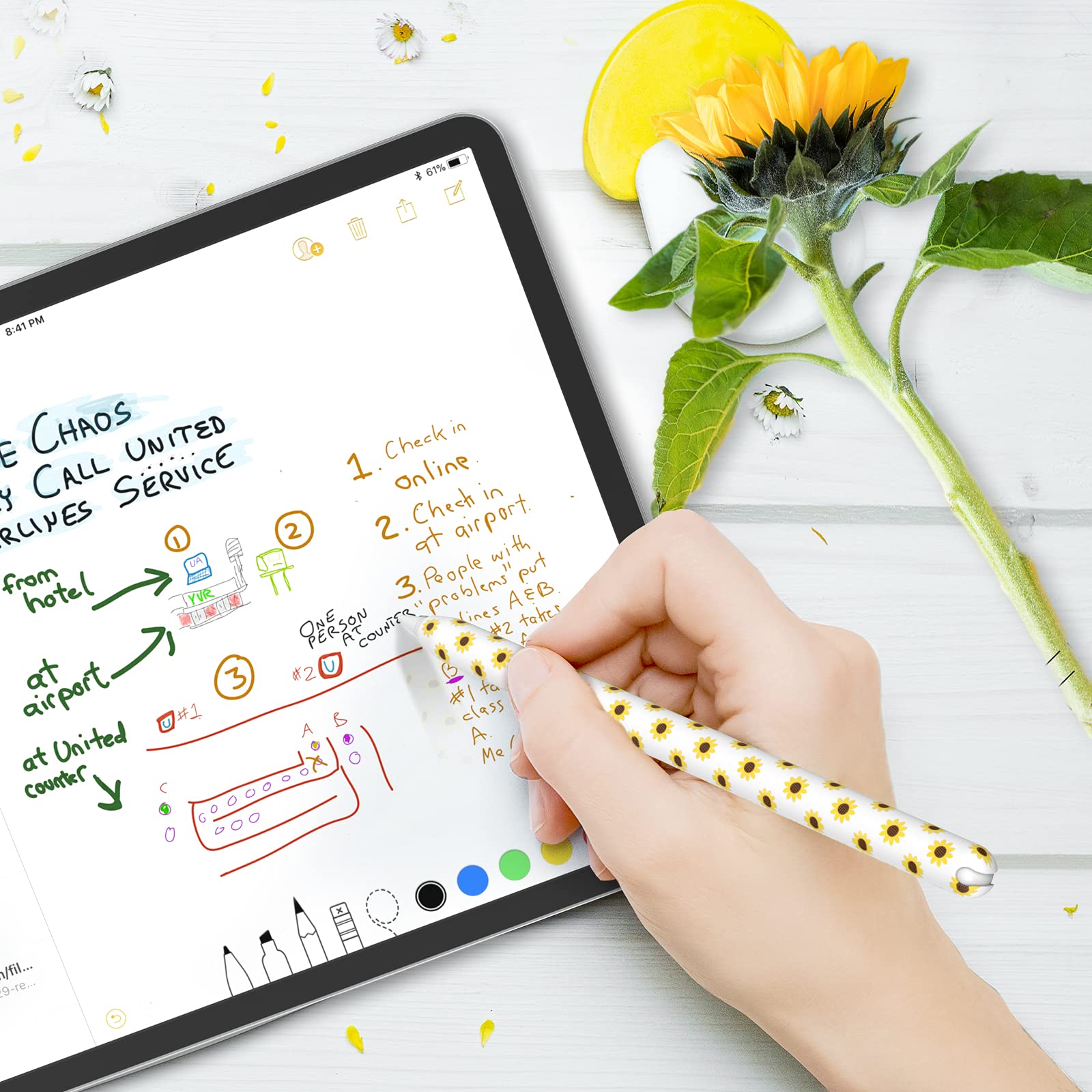 NIUTRENDZ Sunflower Case for Apple Pencil 2nd Generation Case Cover Silicone Protective Sleeve Accessories with 10pcs Apple Pencil Tips Cover (White)