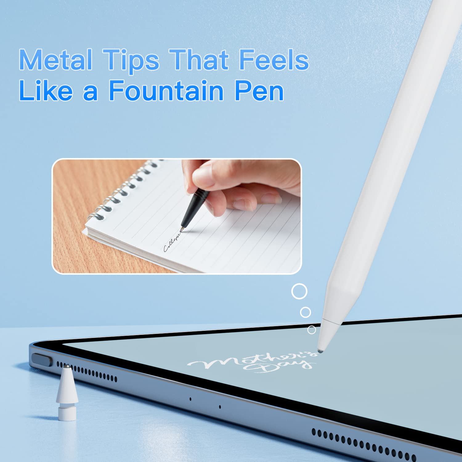 Apple Pencil Replacement Tips - Qreninv Upgraded Nibs Compatible with Apple Pencil 1st/2nd Generation, Precise Control, Penlike Metal Nib Wear [2 Pack]
