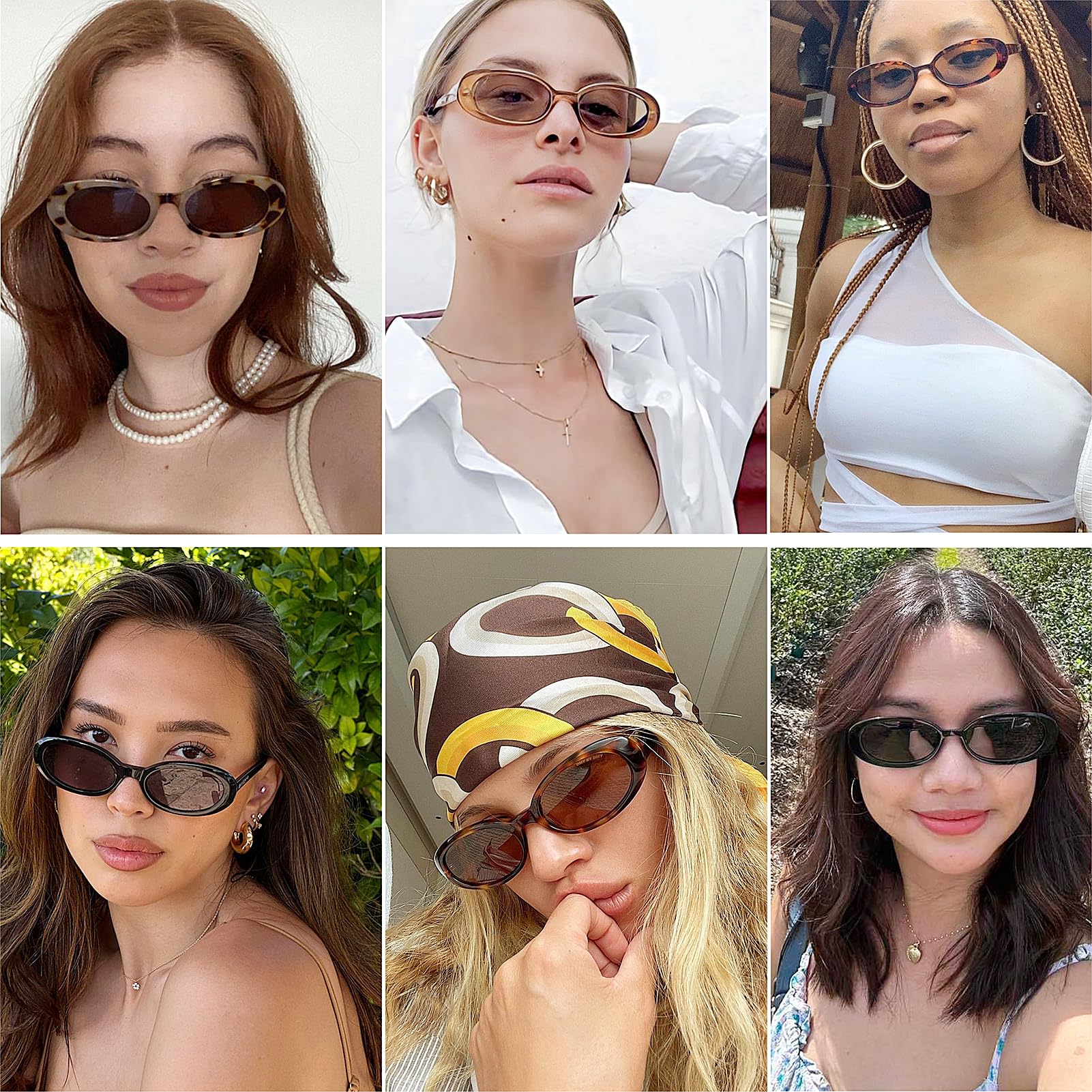 knliwkm 2 Pairs Retro Oval Sunglasses For Women Men Small Face 90s Y2K Glasses Vintage Thin