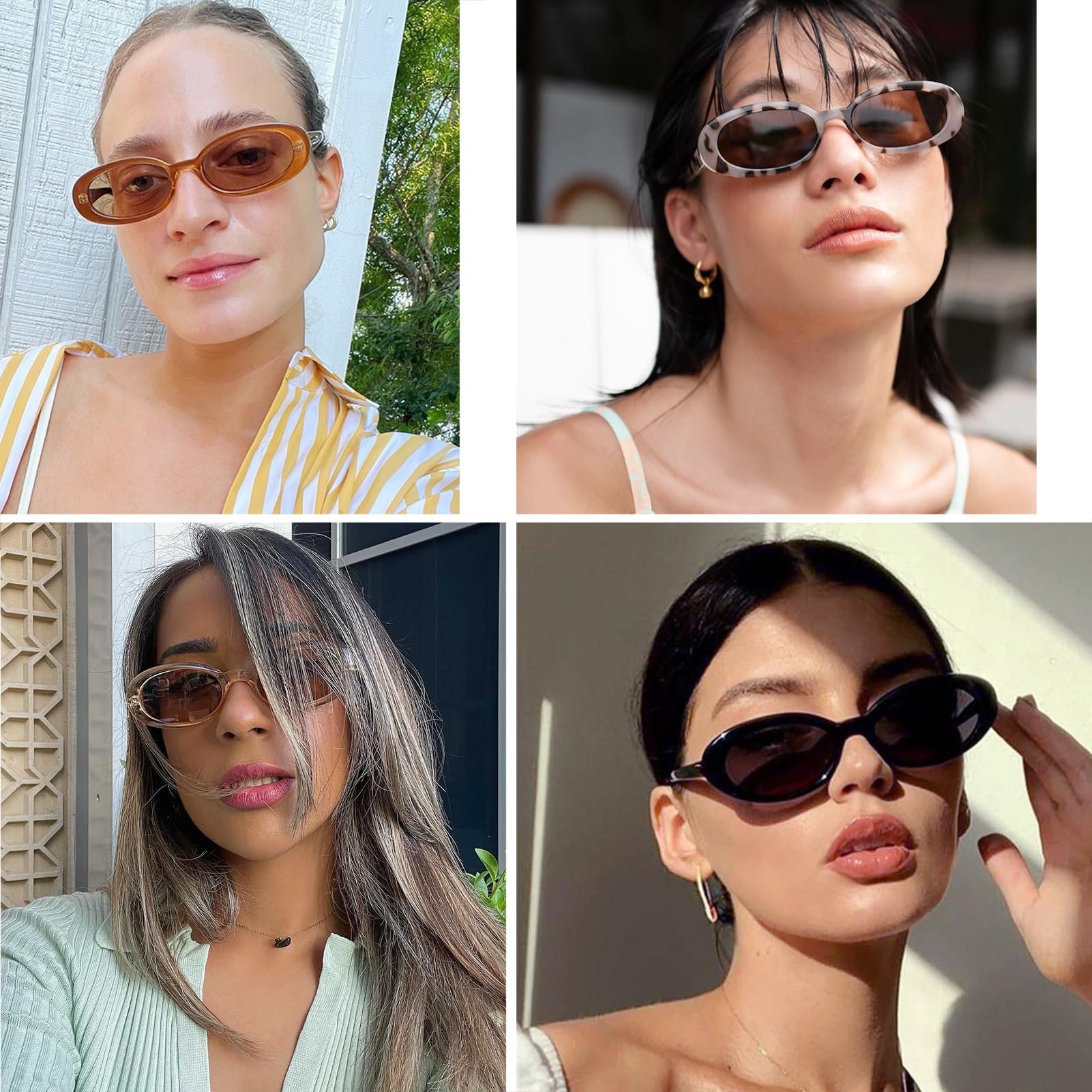 knliwkm 2 Pairs Retro Oval Sunglasses For Women Men Small Face 90s Y2K Glasses Vintage Thin