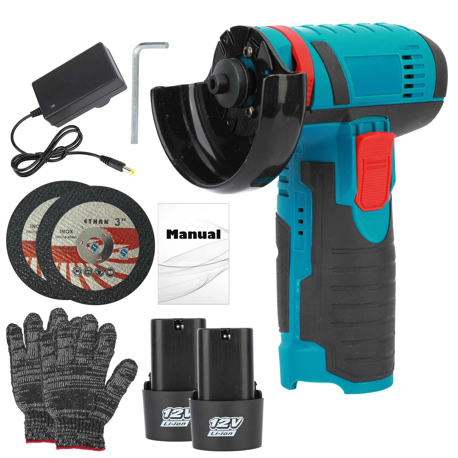 GIFZES 12V Cordless Angle Grinder Kit,3-Inch Battery Powered Angle Grinder Brushless,19500rpm Electric Grinding Tool Mini Grinder Handheld Cutter with 2pcs 1500mAh Batteries and 2 Cutting Discs