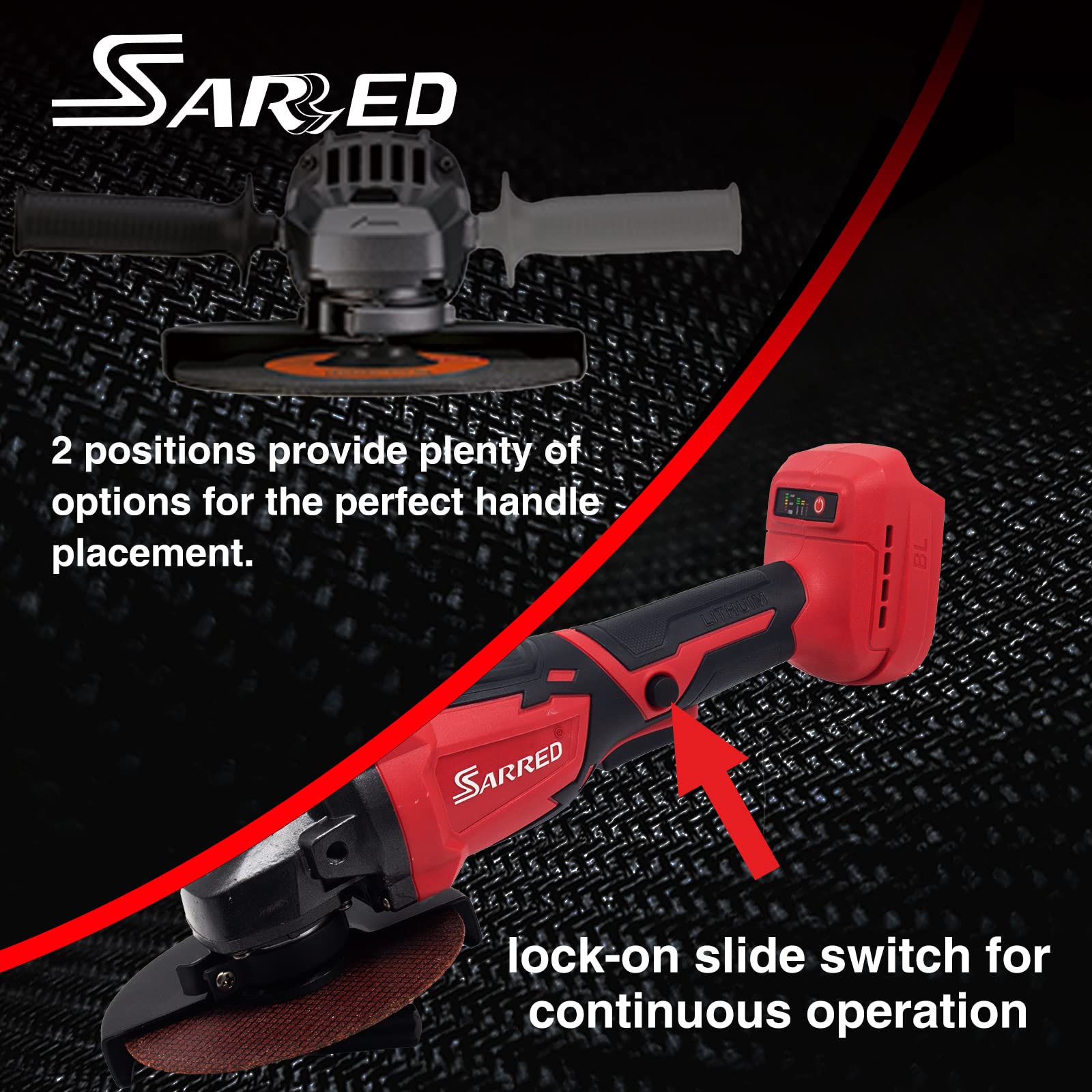 SARRED Brushless Angle Grinder 5 & 4-1/2 inch Cordless Power Grinder Grinding Tool with 2 3.0Ah Battery,7/8-Inch Arbor,Includes 16 Grinding Wheels