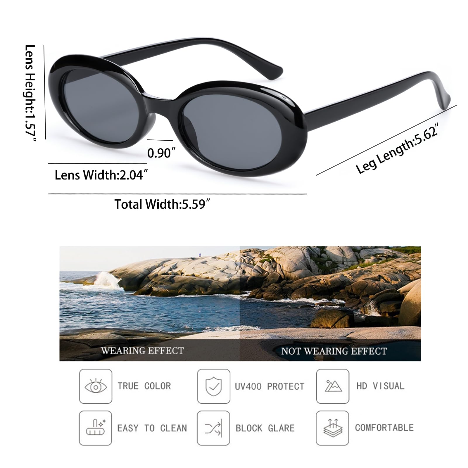knliwkm 2 Pairs Retro Oval Sunglasses For Women Men Small Face 90s Y2K Glasses Vintage Thin