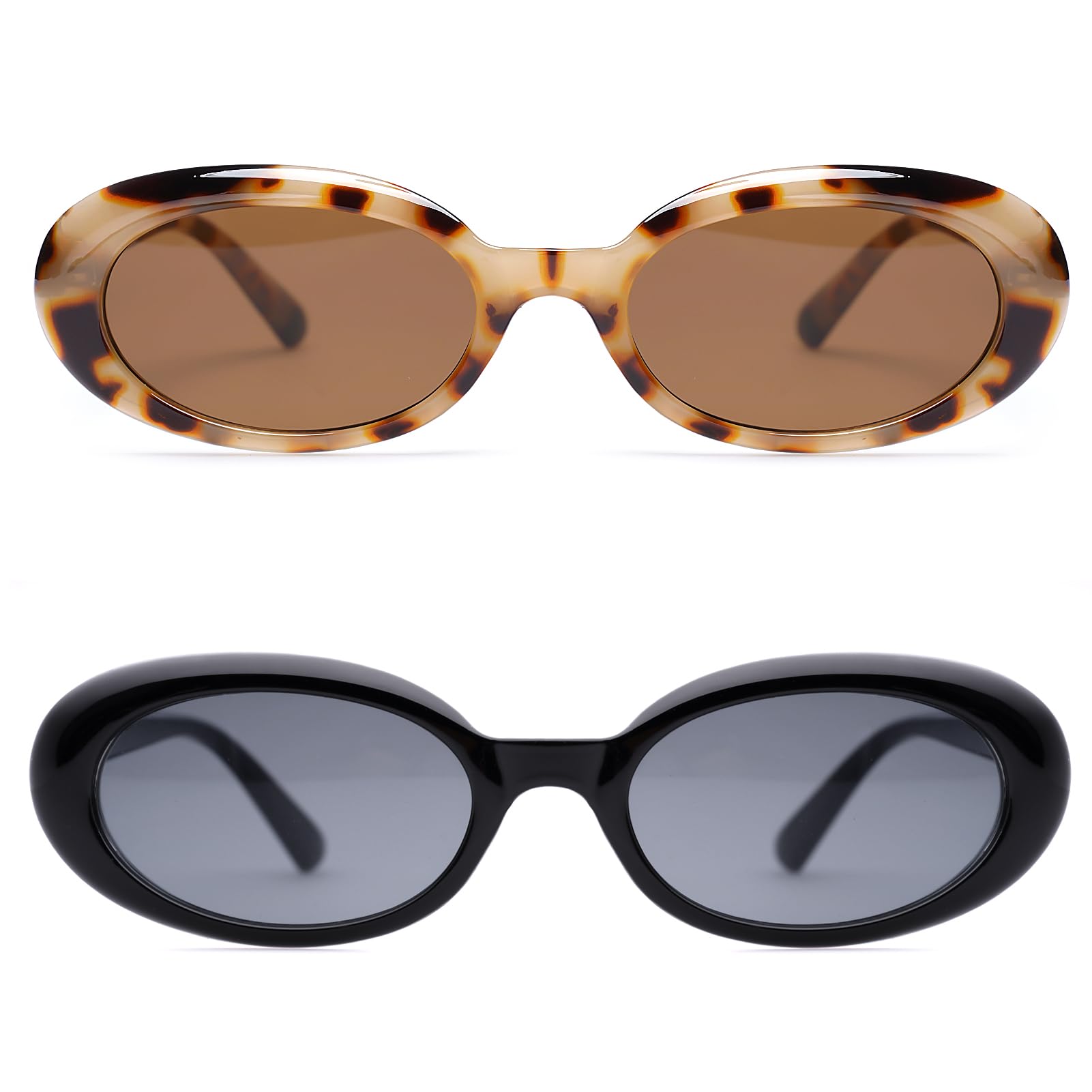 knliwkm 2 Pairs Retro Oval Sunglasses For Women Men Small Face 90s Y2K Glasses Vintage Thin