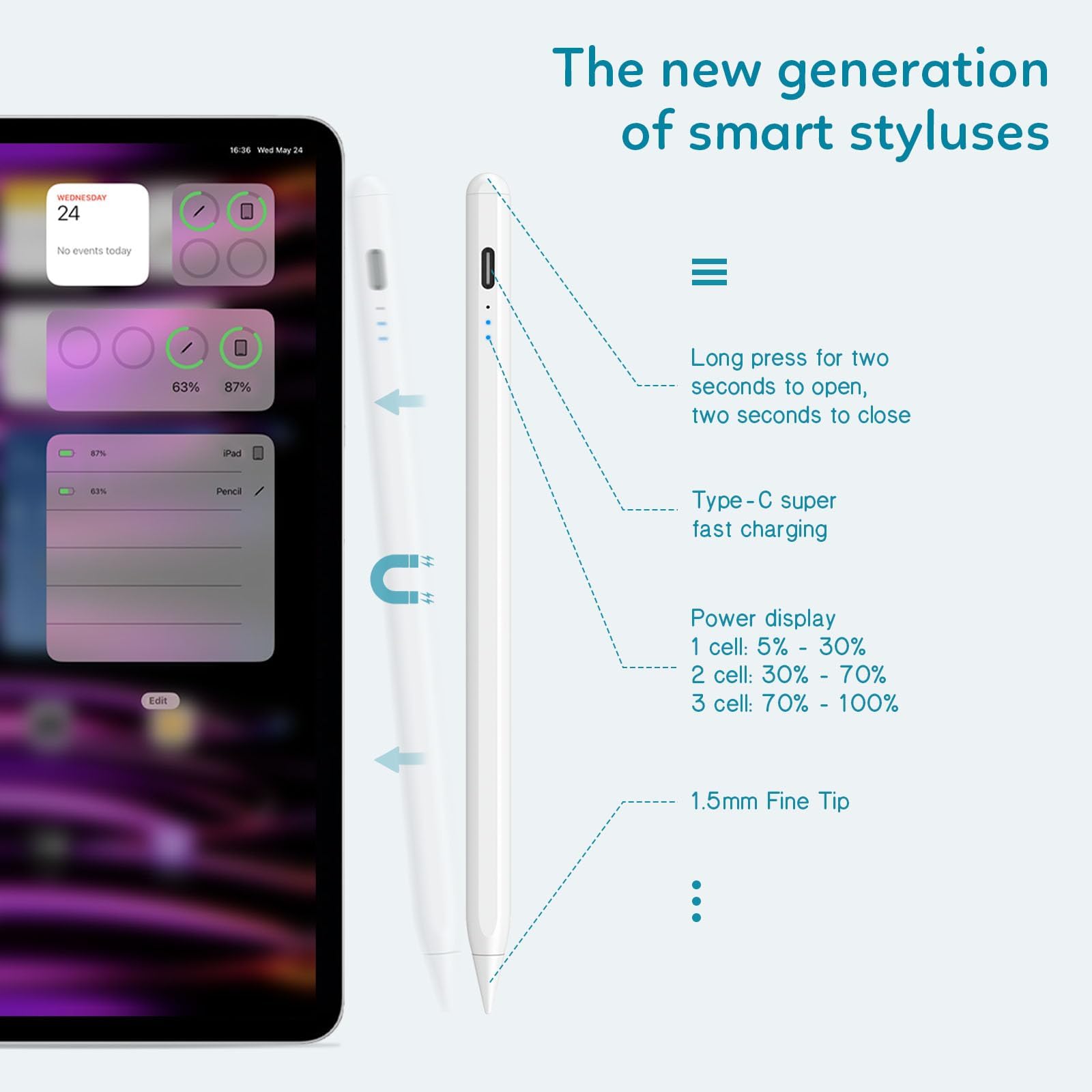 Stylus Pen for iPad Pencil 2nd Generation 5-10Mins Fast Charging, Stylus Pen Compatible with iPad 2018-2023 iPad Drawing Writing, Anti-Palm Mis-Touch, Tilt Sensitivity, Magnetic Design