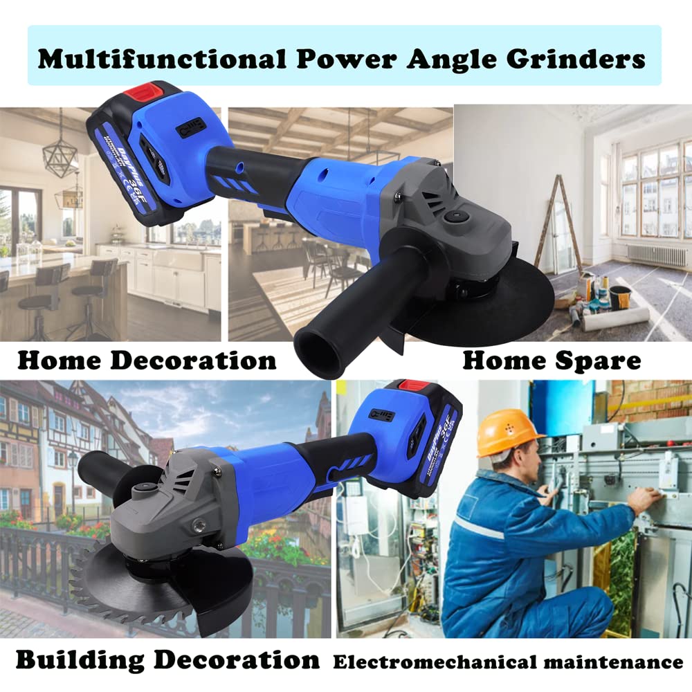 21V Brushless Battery Powered Angle Grinder Tool Kit, 1000 RPM Brushless Motor Cordless Grinder with Cutting Wheels & 1300 mAh Lithium-ion Battery and Fast Charger for Grinding Cutting