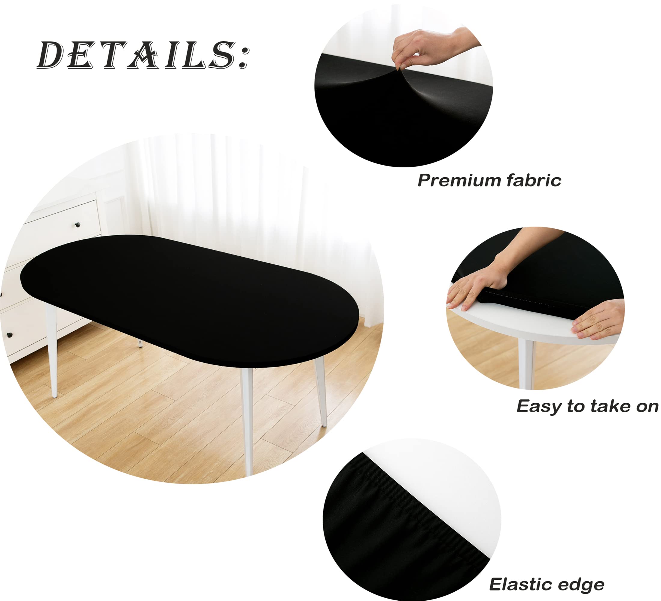 Wolkemer Fitted Oval Tablecloth Spandex Stretch Black Cocktail Table Cover Elastic Edge Topper Cap for Dining Wedding Party Picnic 48 x 72 Inch