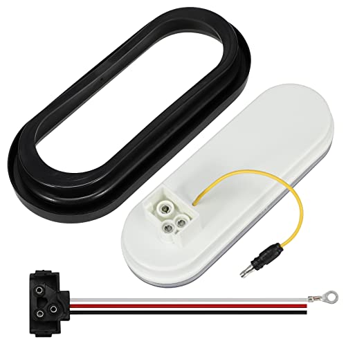 Partsam 2Pcs 6.7 Inch Oval Red Stop Turn Tail Lights and Blue Auxiliary Lights Kit 12 Diodes w/Rubber Grommets & 3-Prong Wire Pigtails Red/Blue Oval Led Truck Trailer Tail Lights and Auxiliary Lights