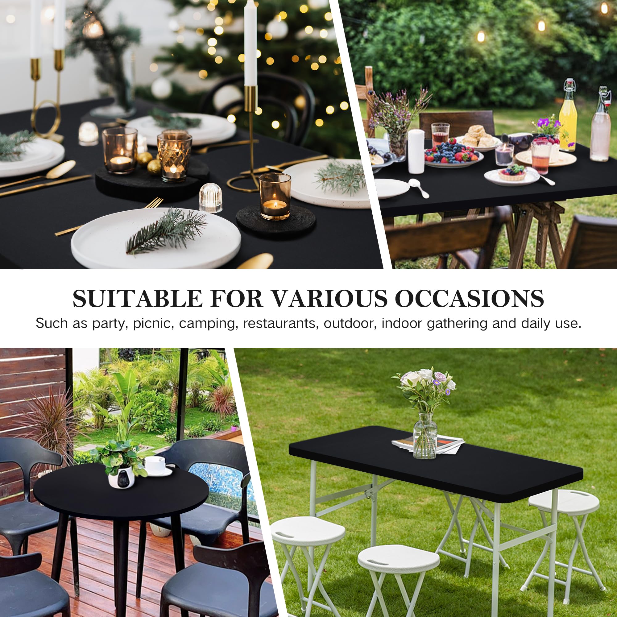 Wolkemer Fitted Oval Tablecloth Spandex Stretch Black Cocktail Table Cover Elastic Edge Topper Cap for Dining Wedding Party Picnic 48 x 72 Inch