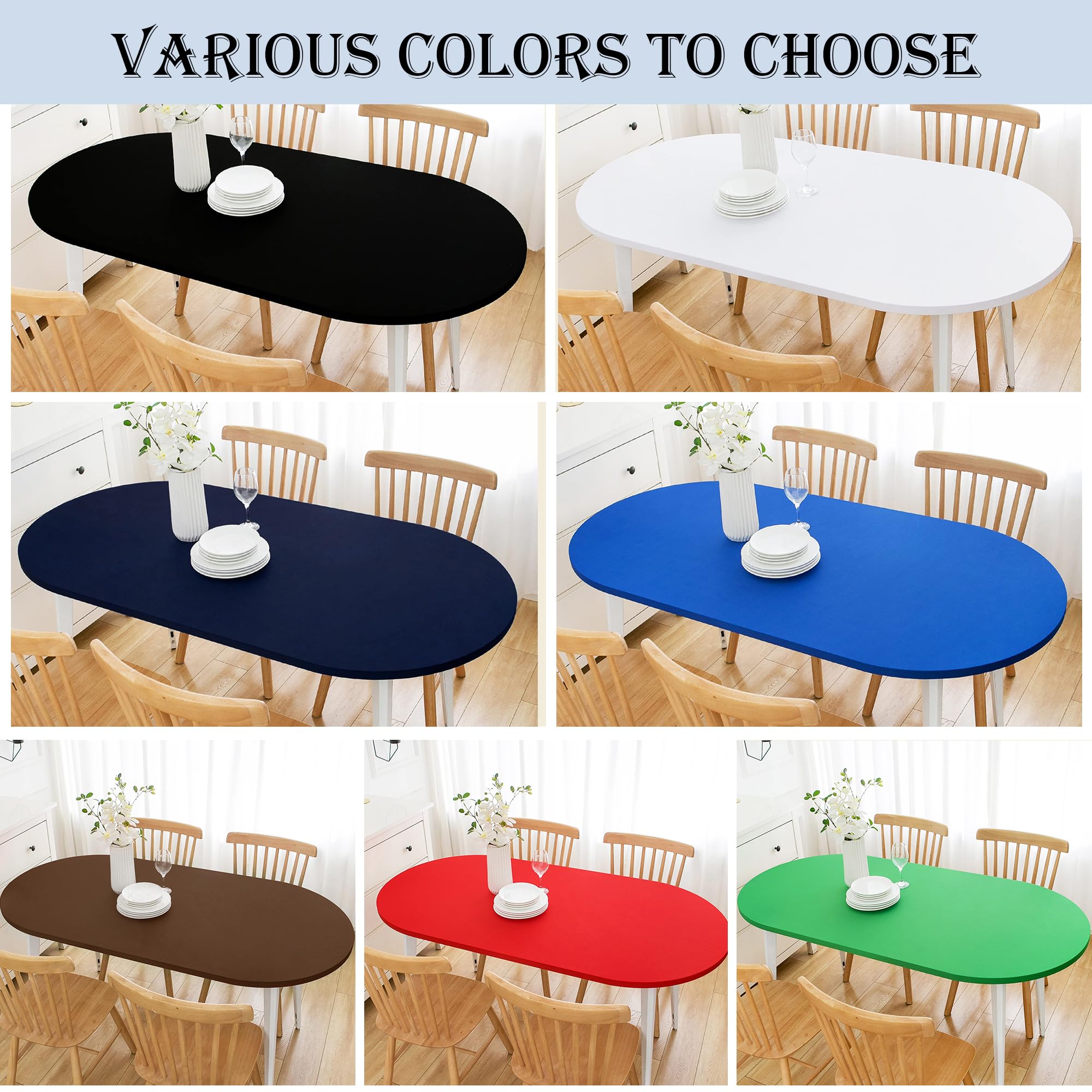 Wolkemer Fitted Oval Tablecloth Spandex Stretch Black Cocktail Table Cover Elastic Edge Topper Cap for Dining Wedding Party Picnic 48 x 72 Inch