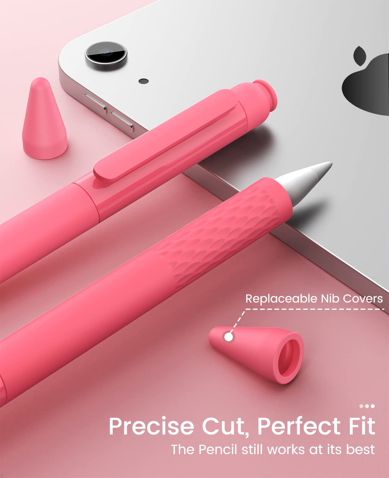 MoKo Silicone Pencil Sleeve for Apple Pencil 1st Generation, Lightweight Apple Pencil Silicone Cover Anti-Slip Grip iPad Pencil Holder with Clip, 3 Nips, Watermelon Red