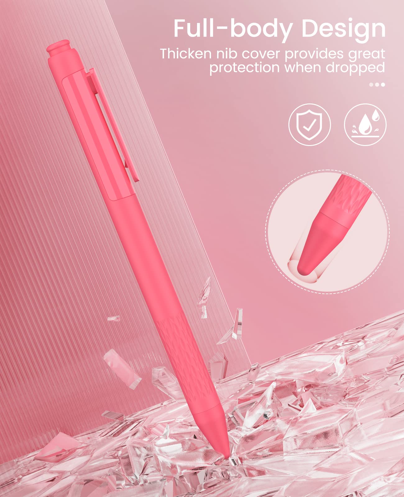 MoKo Silicone Pencil Sleeve for Apple Pencil 1st Generation, Lightweight Apple Pencil Silicone Cover Anti-Slip Grip iPad Pencil Holder with Clip, 3 Nips, Watermelon Red