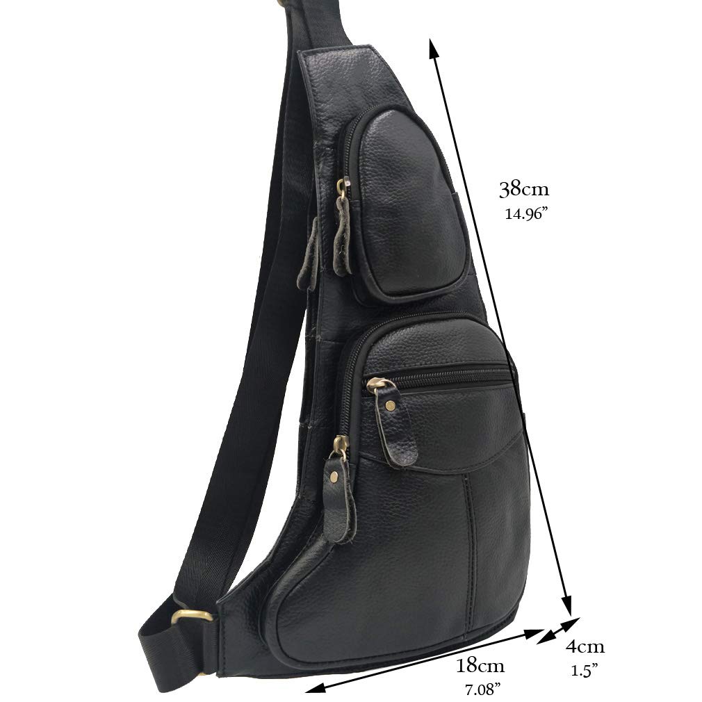 Leather Sling Bag Crossbody Backpack for Men Women Travel Outdoor Sports Hiking Camping Shoulder Chest Day Pack Daypack