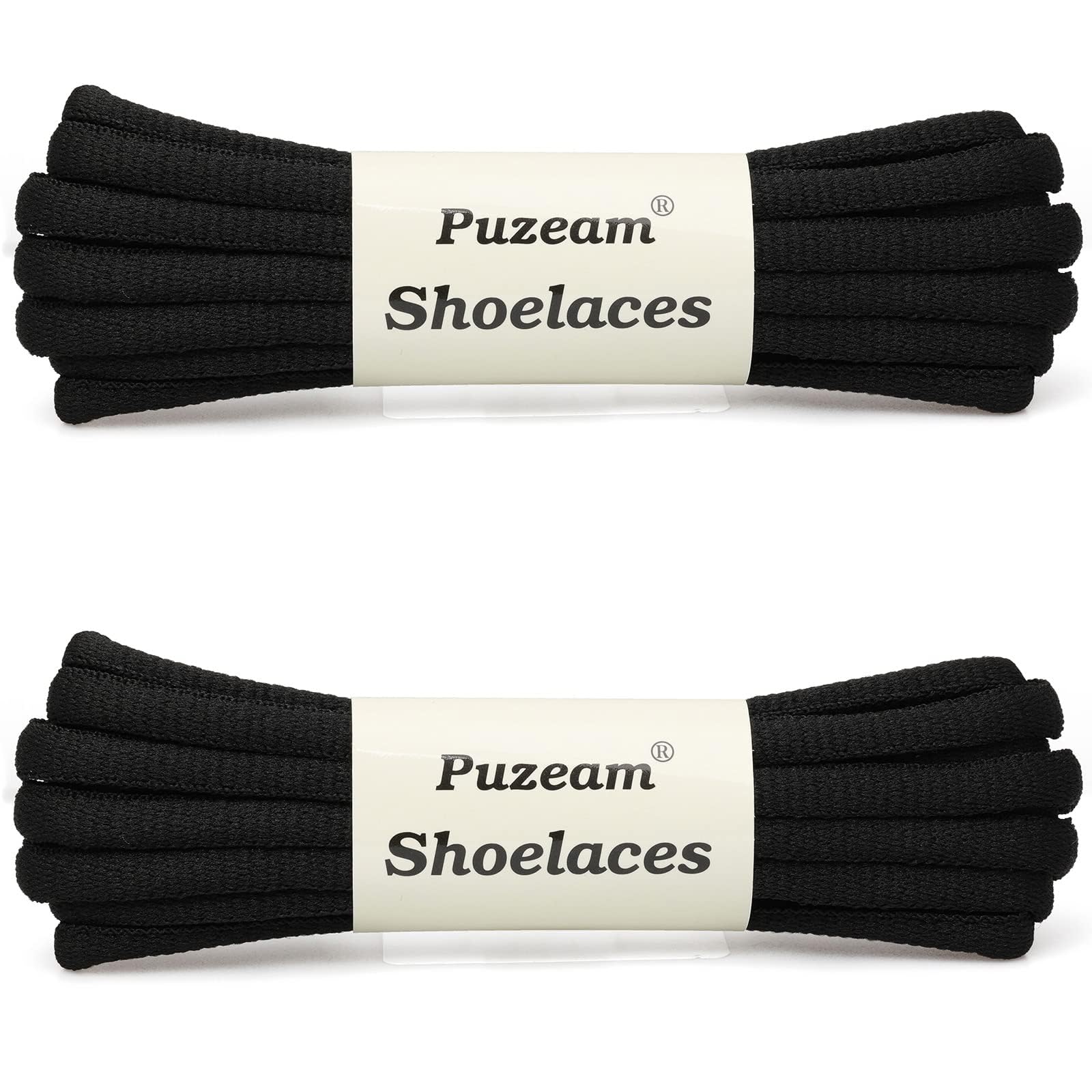 Puzeam 2 Pairs Oval Athletic Shoelaces 30 Colors 1/4" Half Round Shoe Laces for Sneakers - Black 60