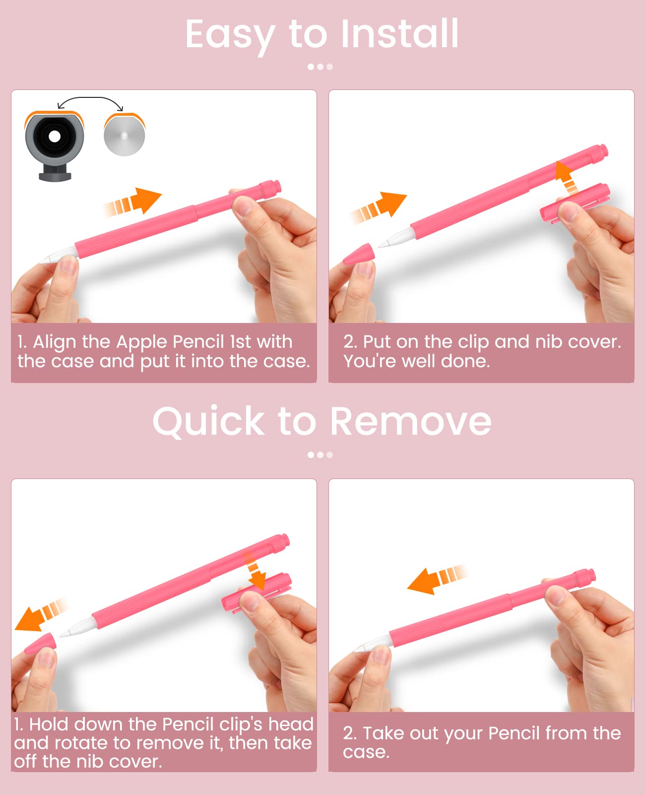 MoKo Silicone Pencil Sleeve for Apple Pencil 1st Generation, Lightweight Apple Pencil Silicone Cover Anti-Slip Grip iPad Pencil Holder with Clip, 3 Nips, Watermelon Red