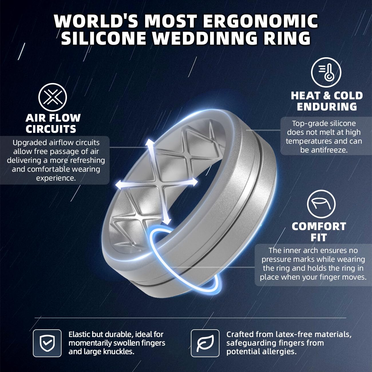 Egnaro Silicone Ring Men 1/4/6 Multipack Breathable Mens Silicone Rubber Bands Wedding Rings for Men Engagement Bands - 8mm Width 2mm Thickness…