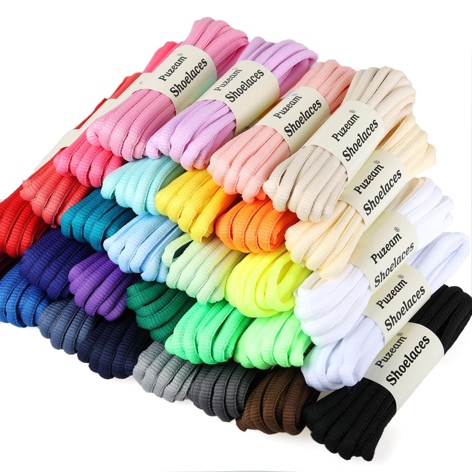Puzeam 2 Pairs Oval Athletic Shoelaces 30 Colors 1/4" Half Round Shoe Laces for Sneakers - Black 60