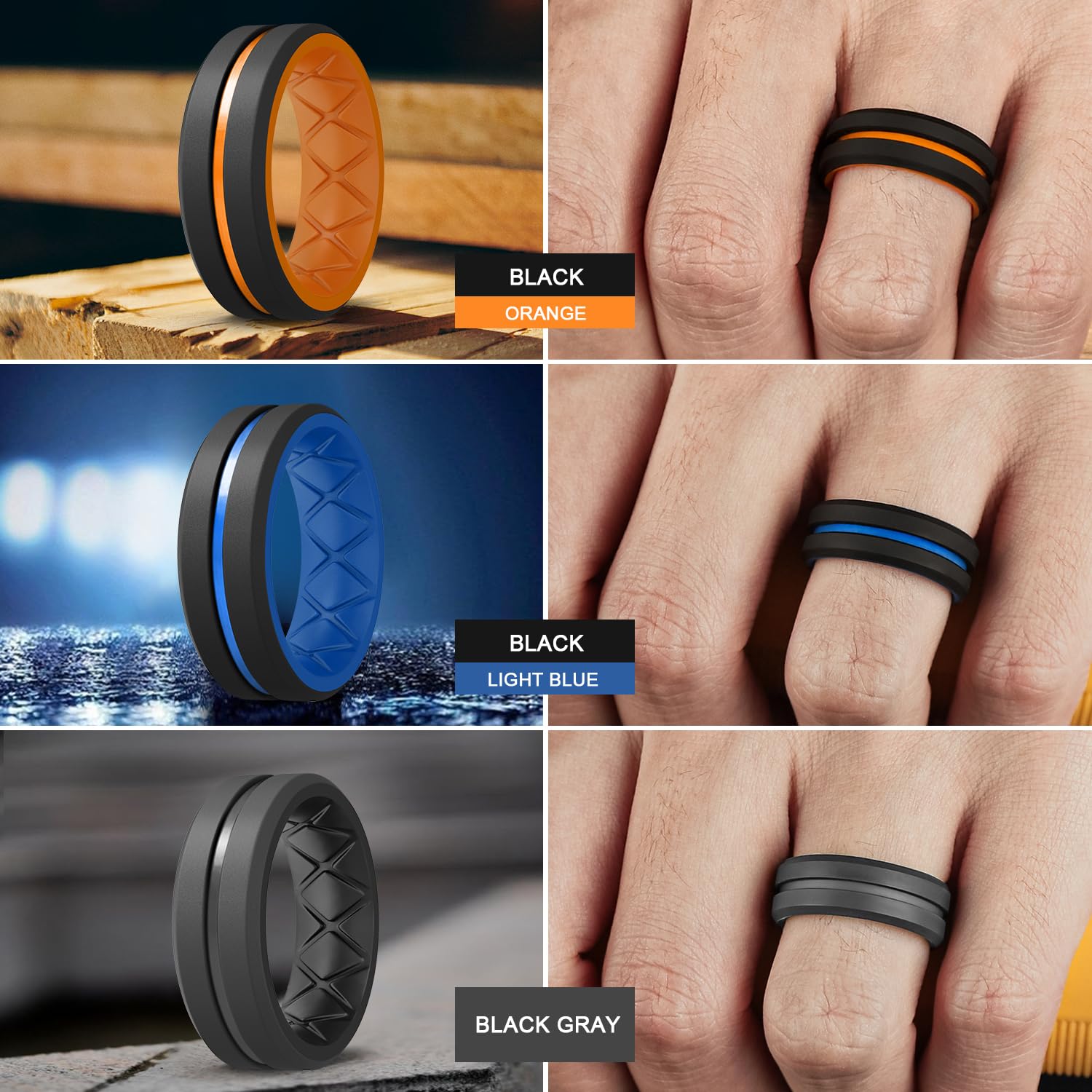 Egnaro Silicone Ring Men 1/4/6 Multipack Breathable Mens Silicone Rubber Bands Wedding Rings for Men Engagement Bands - 8mm Width 2mm Thickness…
