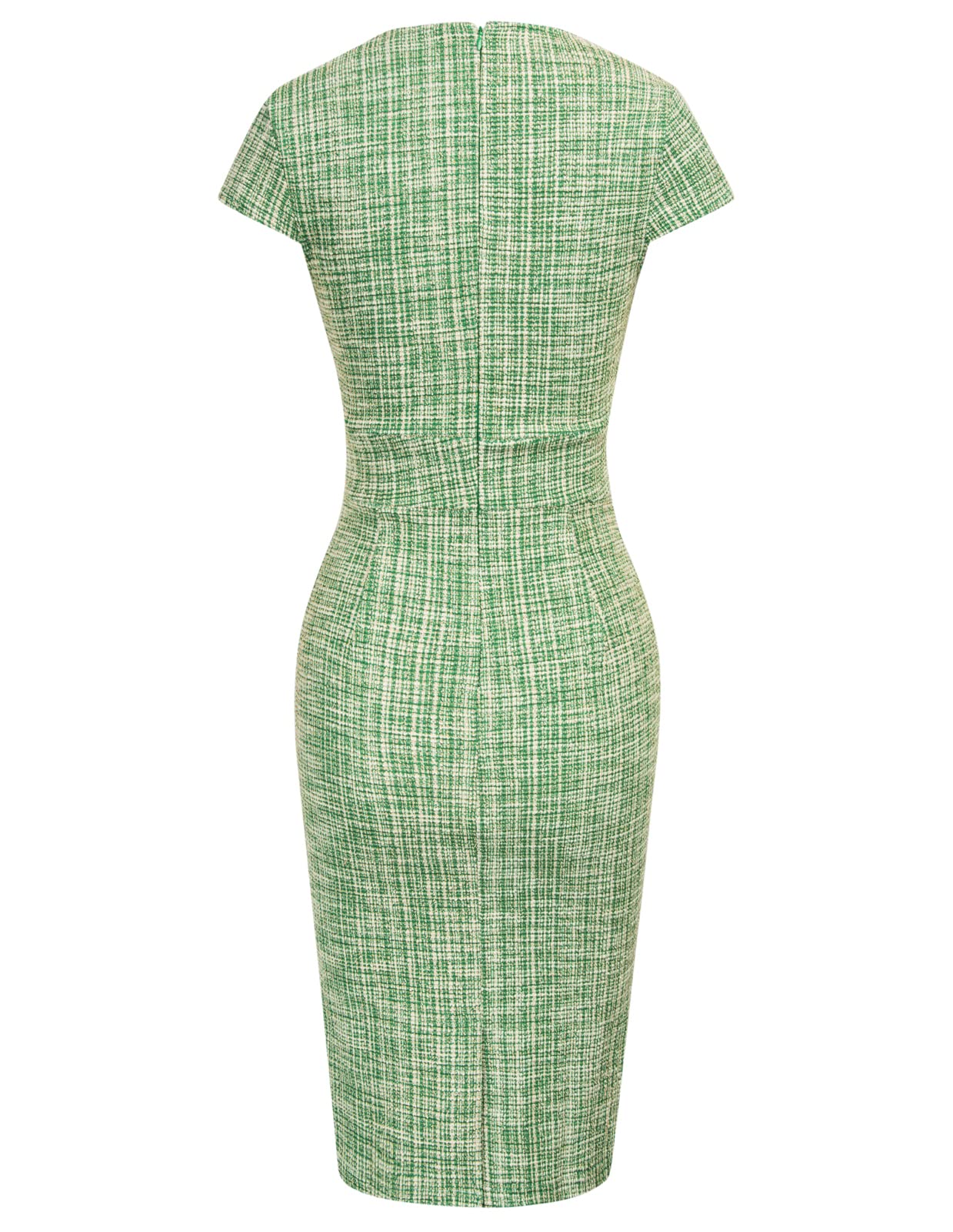 Women's Wear to Work Dresses Vintage Tweed Cap Sleeve Pencil Dress Green (Plaid)