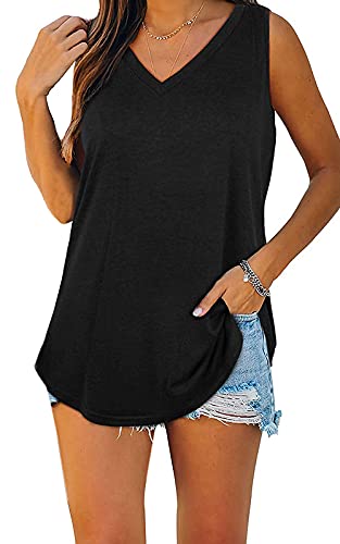 DADAB Womens Tank Tops V Neck Sleeveless Flowy Loose Fit Casual Shirts Clothes Cami Blouse 2X Black