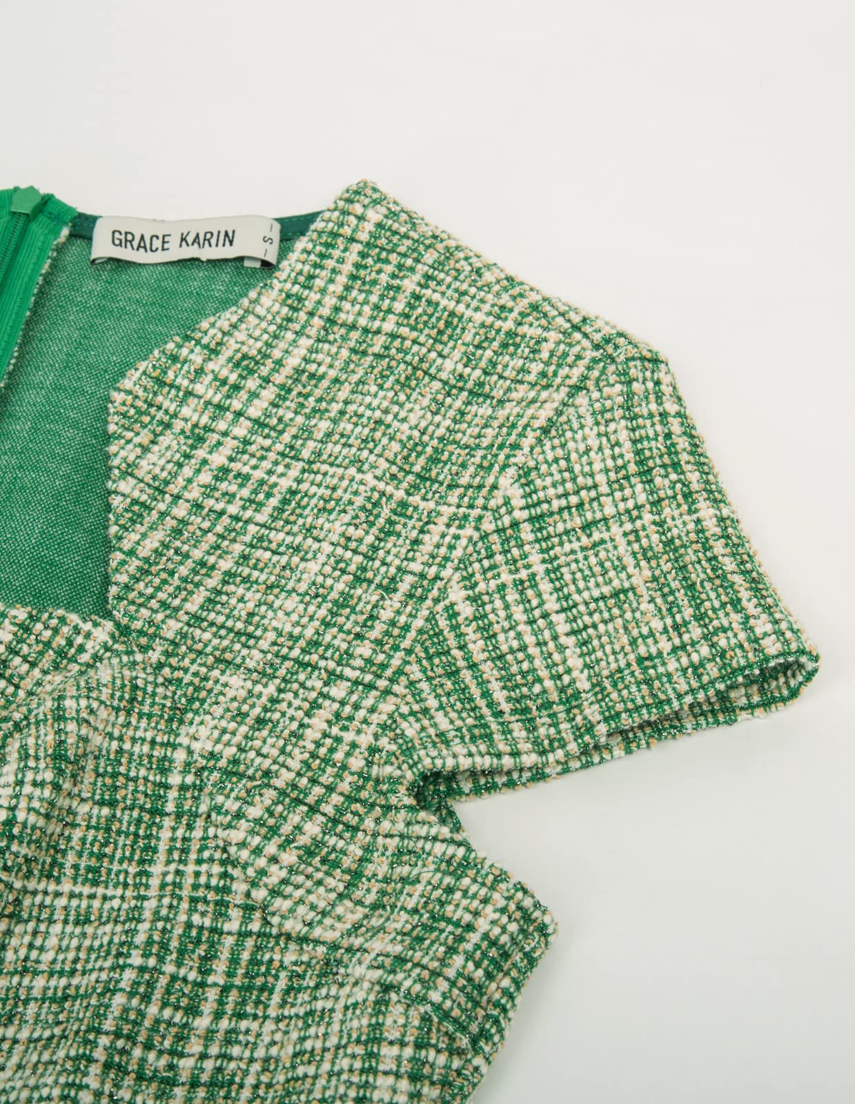Women's Wear to Work Dresses Vintage Tweed Cap Sleeve Pencil Dress Green (Plaid)