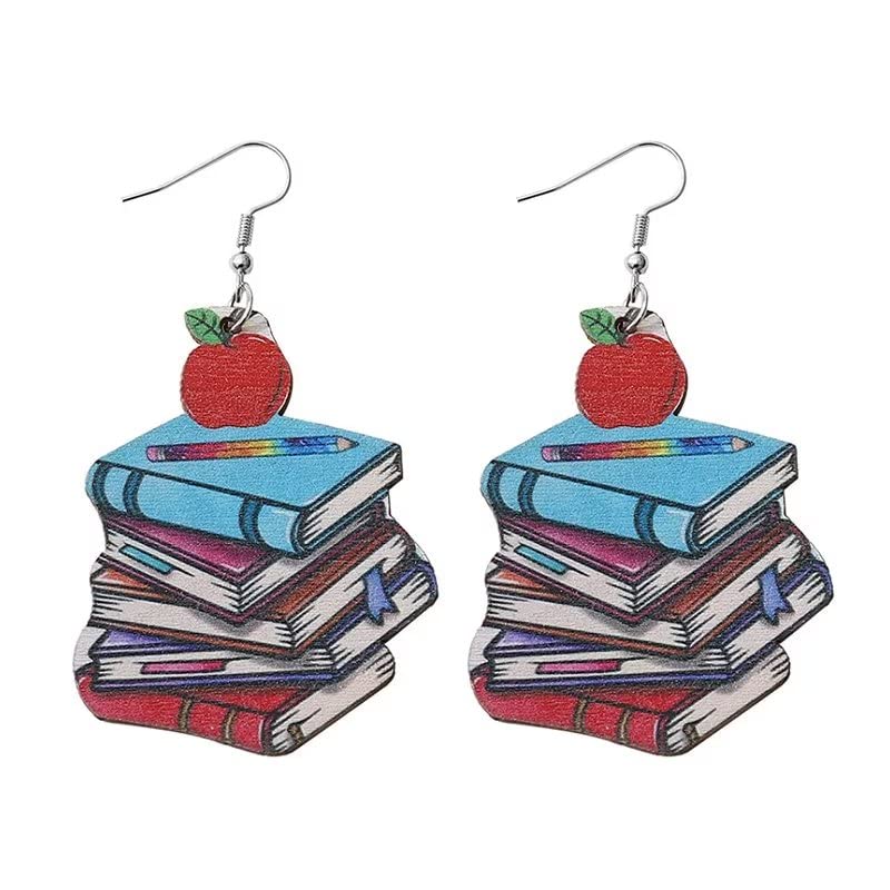 Leopard Lightning Teacher Earrings Teacher Letter Earrings Double sided Wooden Earrings Teacher Gift Book Pencil Apple Wooden Earrings Gift